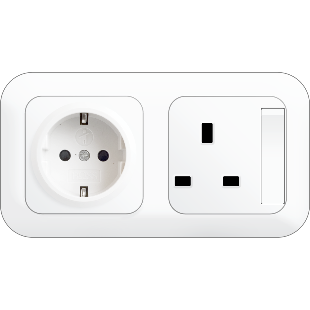 B80 schuko socket outlet + BS socket outlet w/ switch + 2 gang surround