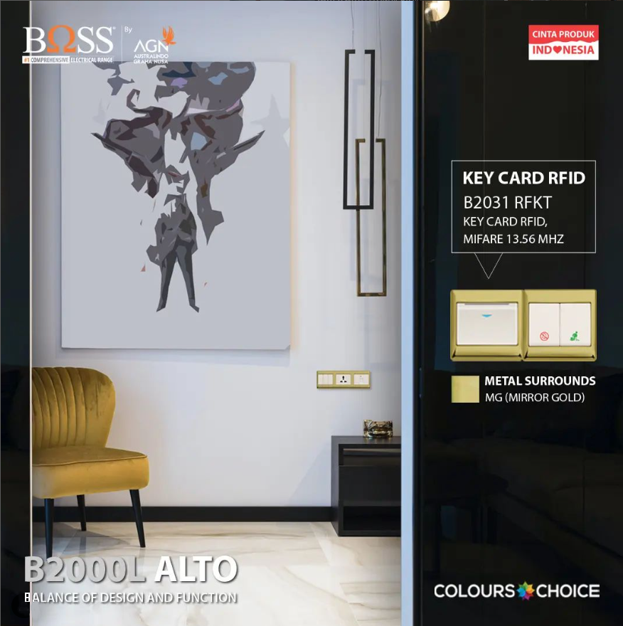 BΩSS B2000L Saklar Hotel Key Card RFID dan Interlock Switch w/ DND & MUR